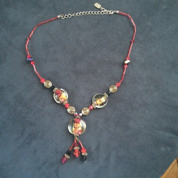 Yousi | Jewelry | Yousi Necklace Glass Beads Red Gold | Poshmark